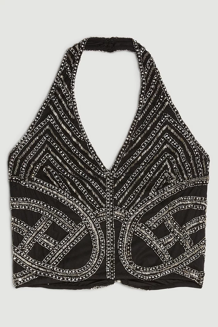 Embellished Beaded Woven Two-Piece Set Top | Karen Millen Embellished Beaded Woven Two-Piece Set Top | Karen Millen